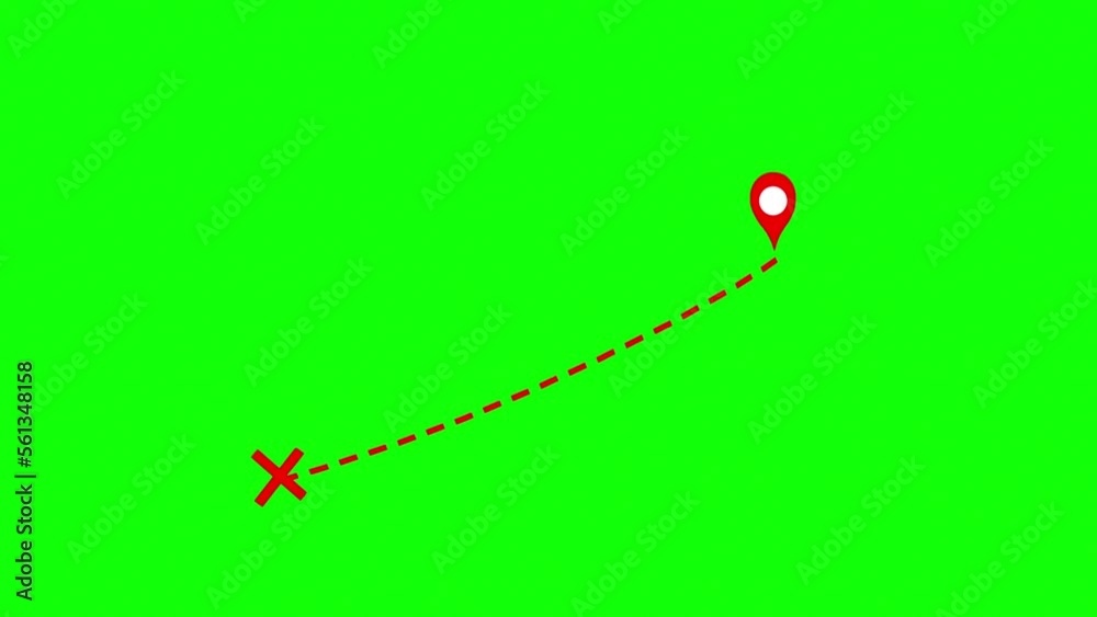 Map route leading to end destination, green screen 4k template, curved ...