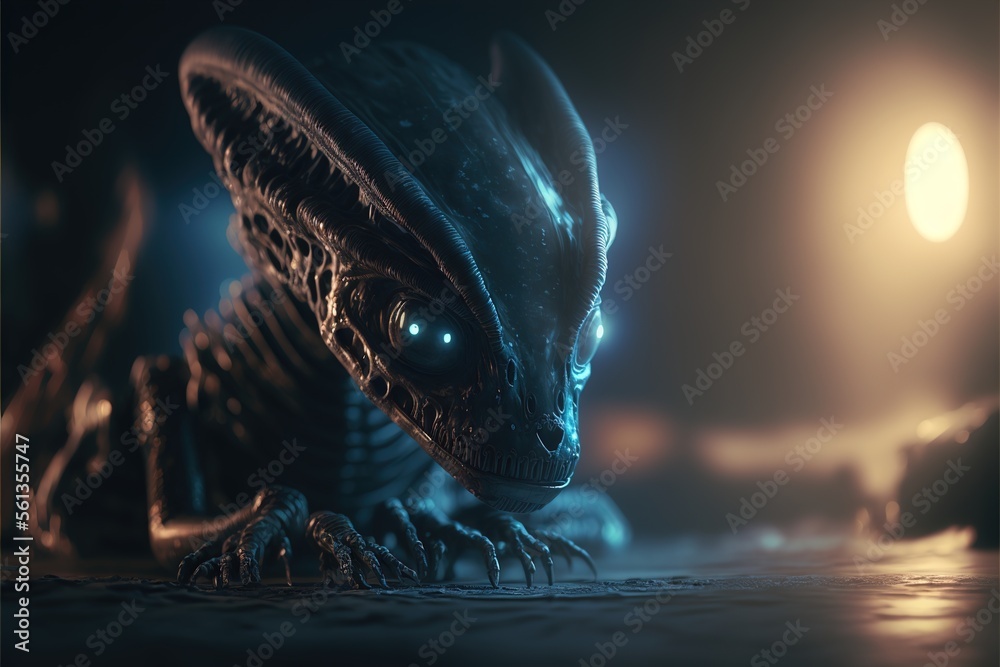 Monstrous alien with big head, gloomy area, dangerous created with ...