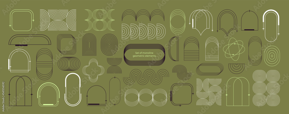 Set of monoline geometric elements. Minimalistic abstract thin lines ...