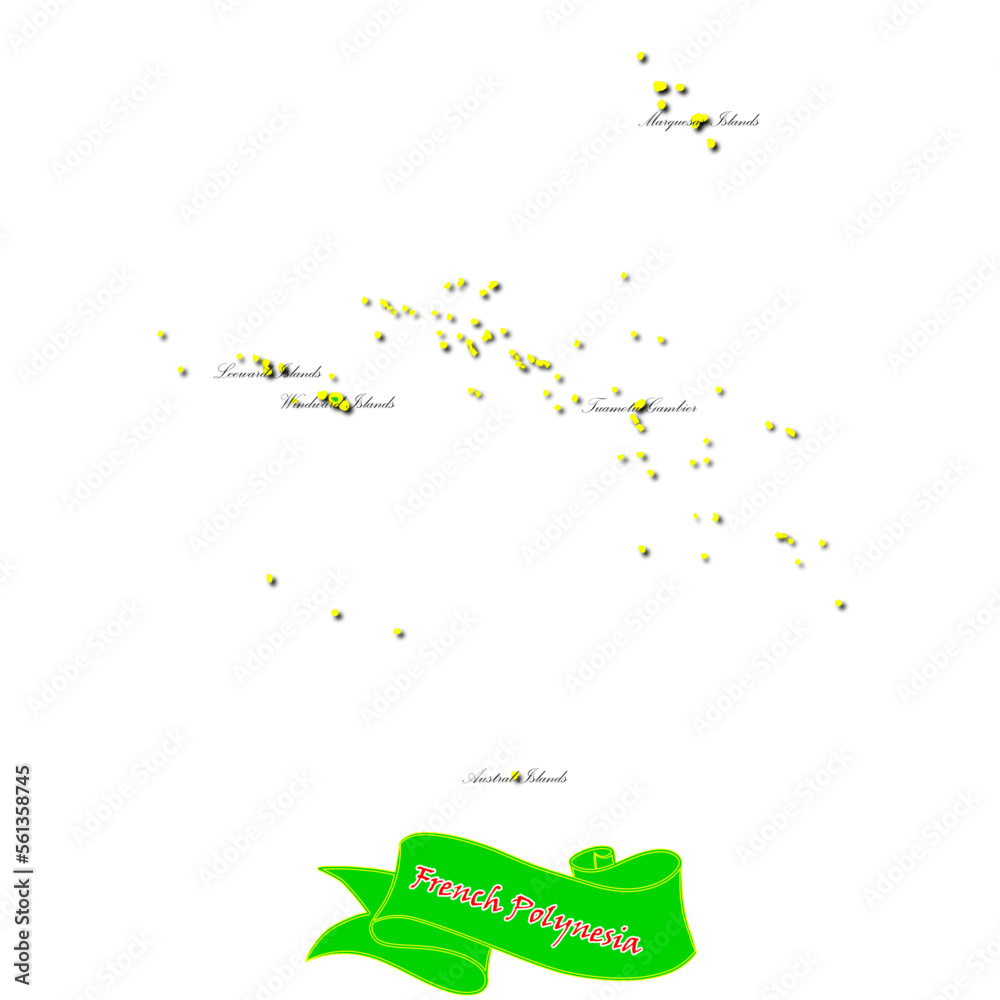 Vector map of French Polynesia with subregions in green country name in ...