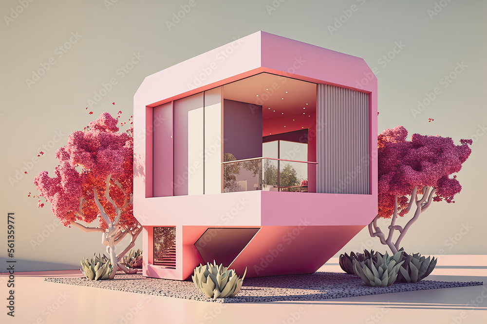 ai midjourney generated 3d render illustration of a tiny pink house ...
