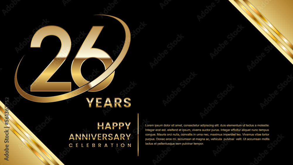 26th Anniversary Template design with gold color for anniversary ...