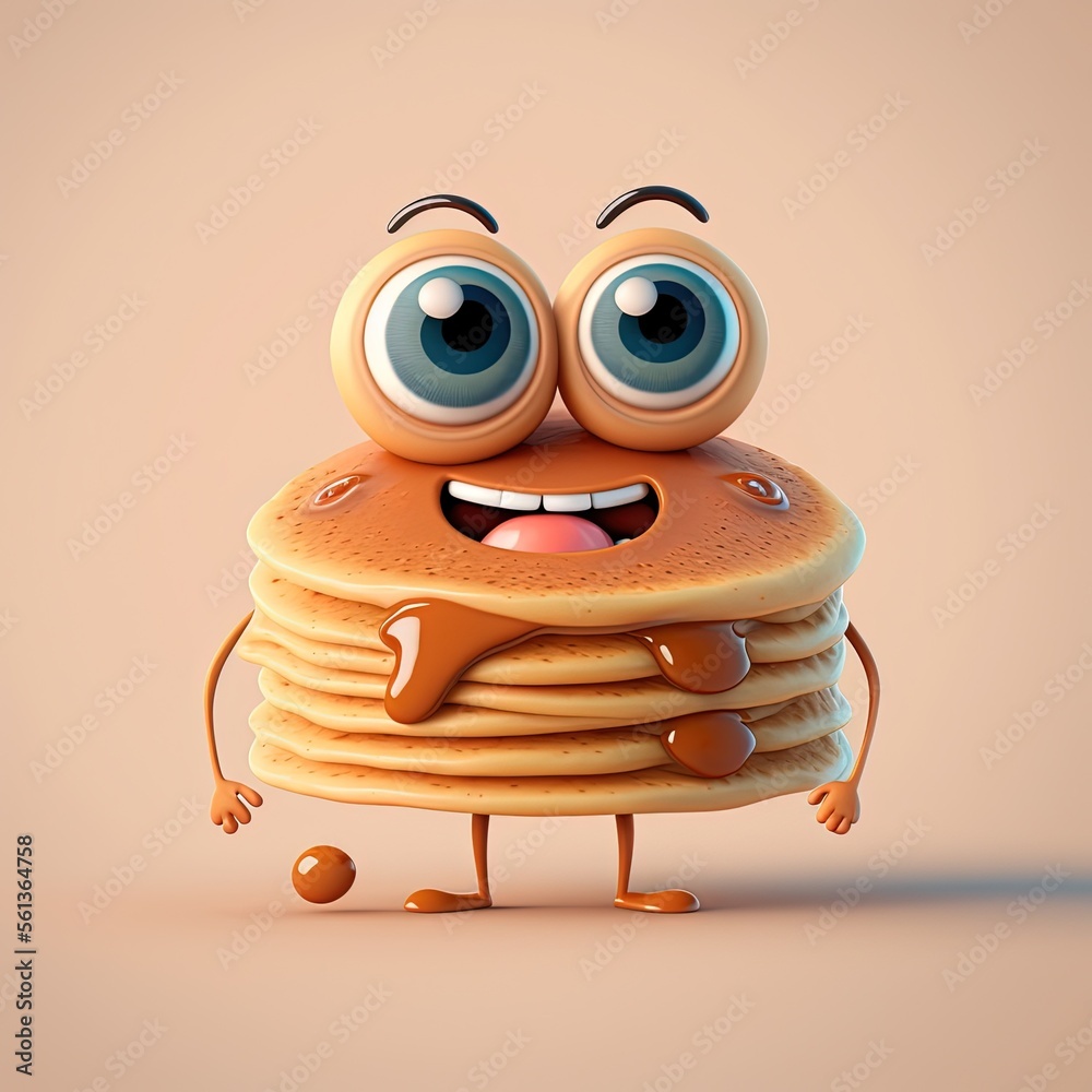 Cute Cartoon Pancake Character (Generative AI) Stock Illustration | Adobe Stock