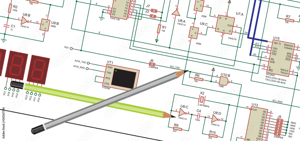 Vector schematic background. Drawings of an electronic device on white ...