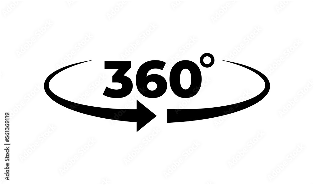 Flat 360 rotation vector icon. 360 degree arrow . Black vector ...