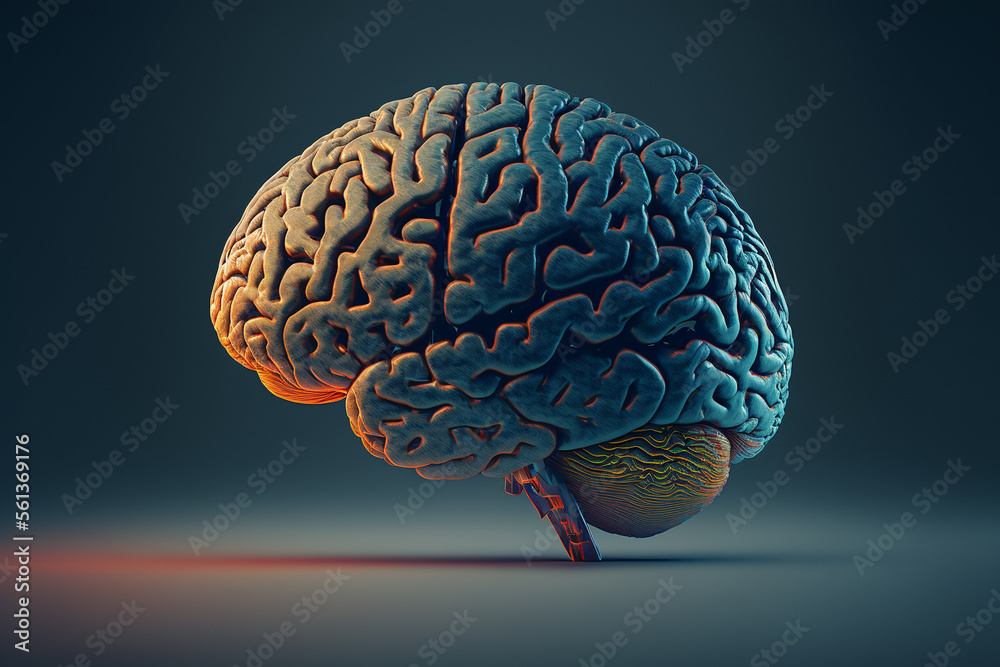 stylized glossy brain model side view, created by a neural network ...