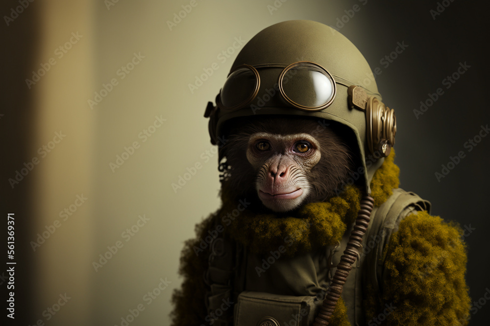 monkey soldier in military uniform, created by a neural network ...