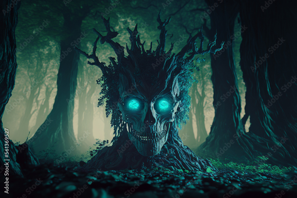 a terrible ghost in the dark of the forest, created by a neural network ...