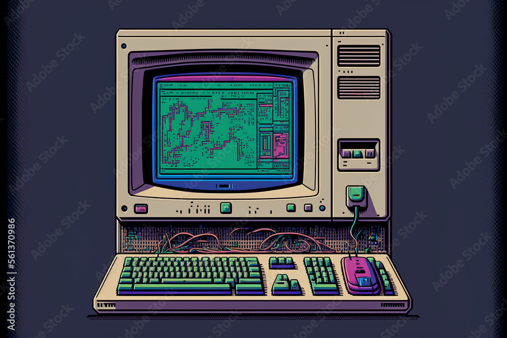 retro computer from the 70s in a minimalist style, created by a neural ...