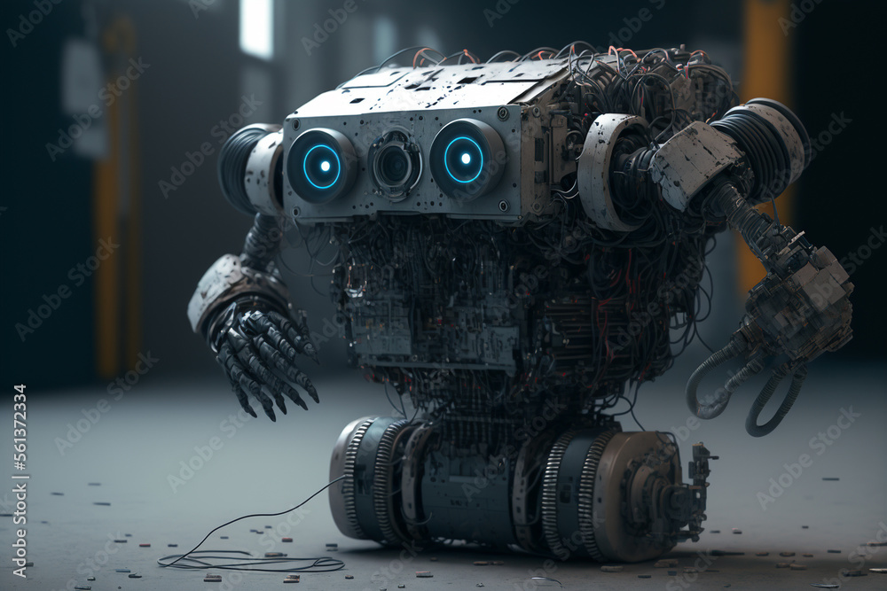 a broken robot is trying to fix itself on its own, created by a neural ...