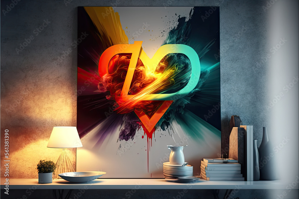l letter with love shape wall art in a minimal room interior design ...