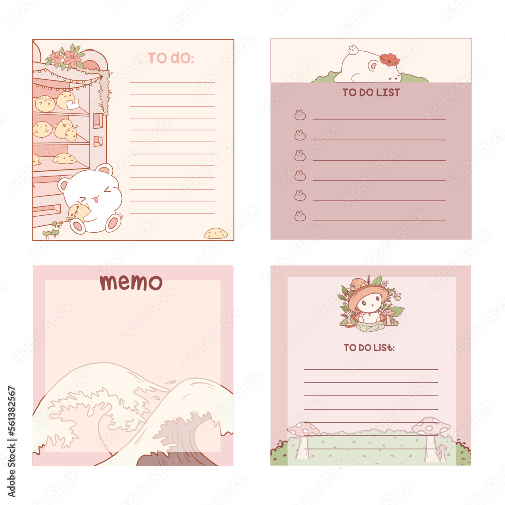 Set of Cute memo template. Cute note template with stripes and cute ...