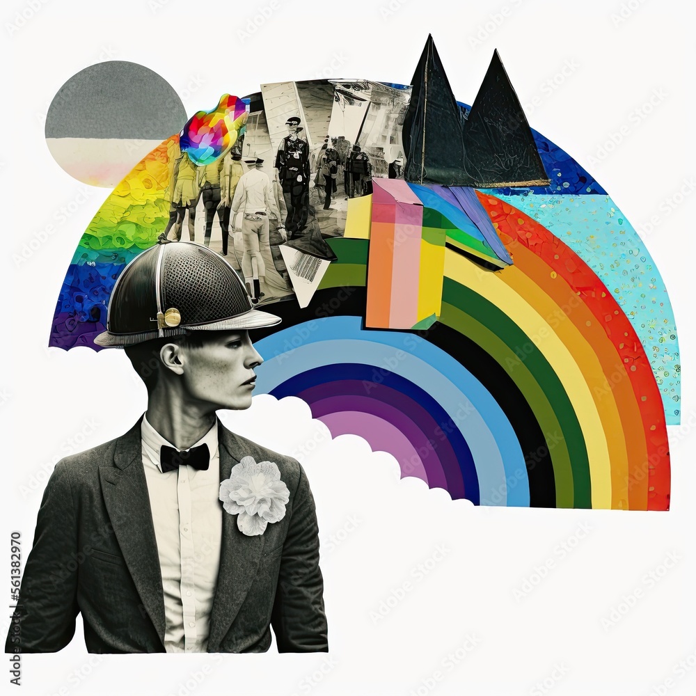 Gay pride rainbow concept collage featuring parade and rainbow flag ...
