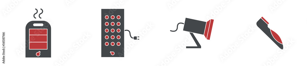 Red light theraphy modern icon set, infrared lamp device concept, heat ...
