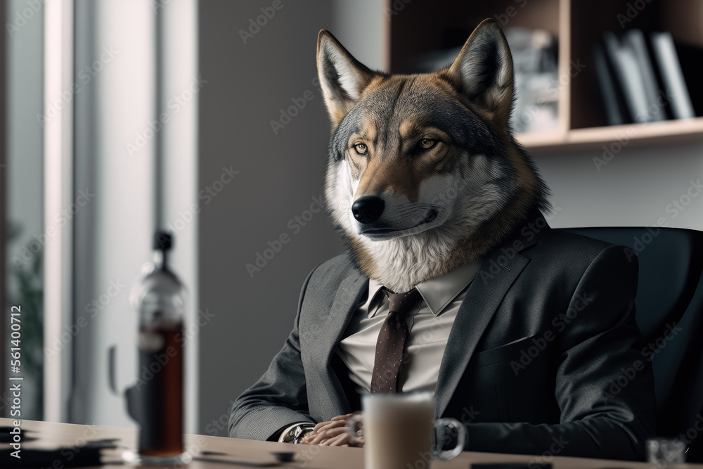 Photo & Art Print portrait of a wolf in a business suit at the office ...