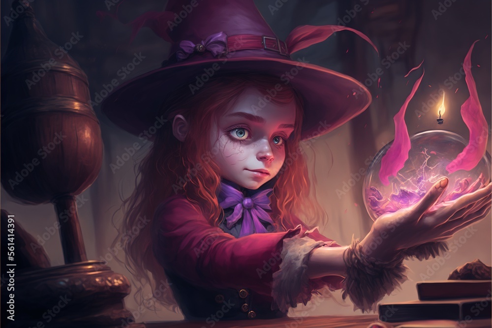 Little girl with magic powers. A girl using the magic in her hand to ...
