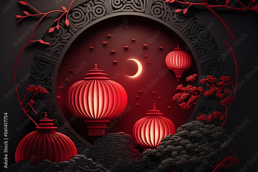 Chinese new year background with lantern and half moon for chinese ...