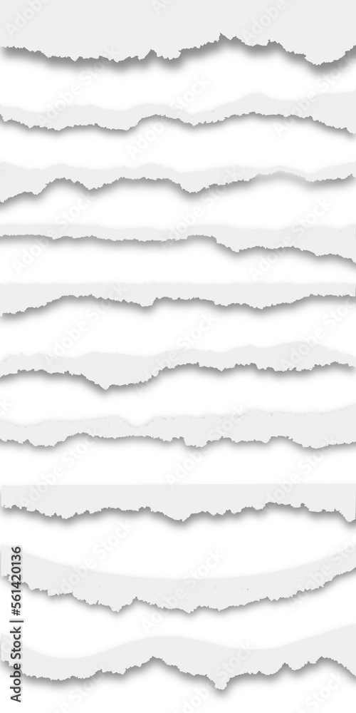 realistic pieces of torn paper edges. horizontal white paper strips ...