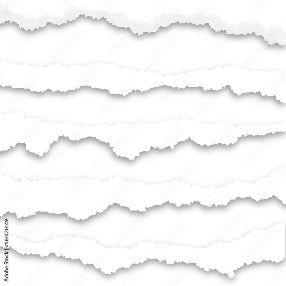 realistic pieces of torn paper edges. horizontal white paper strips ...