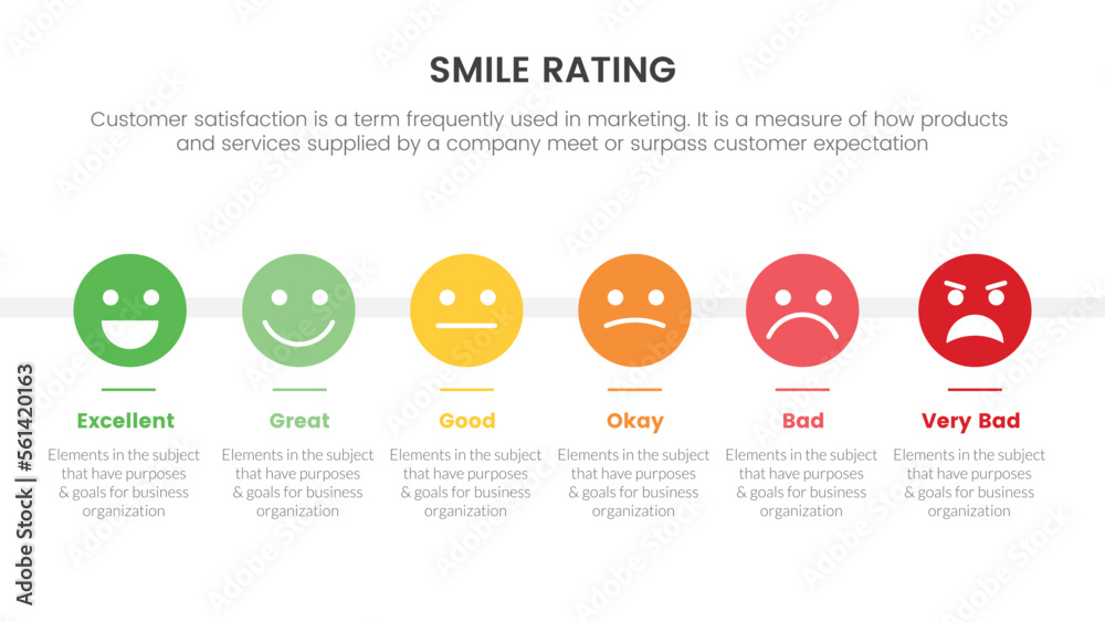 smile rating with 6 scale infographic and horizontal layout concept for ...