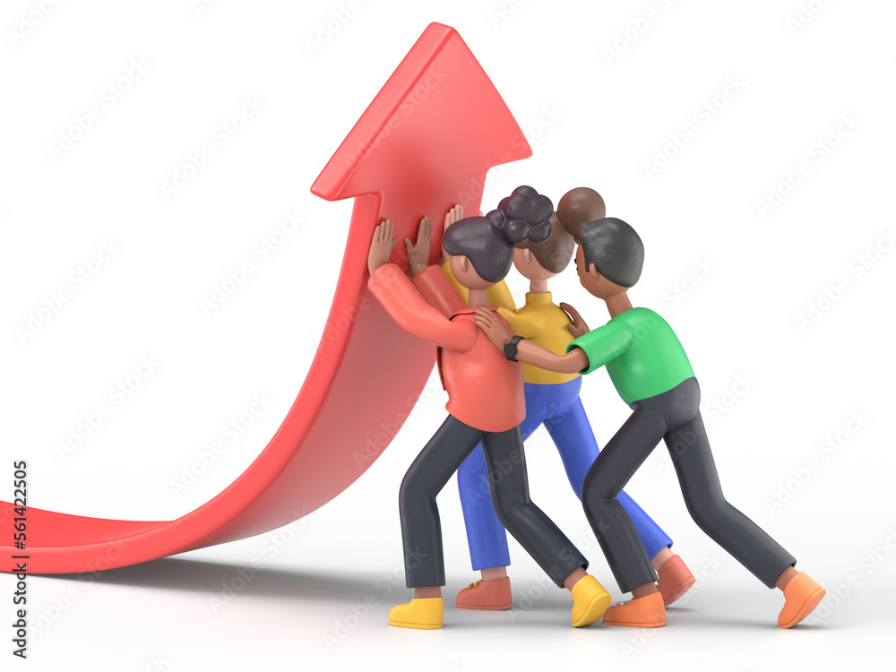 3D illustration of cartoon characters sales growth.3D rendering on ...