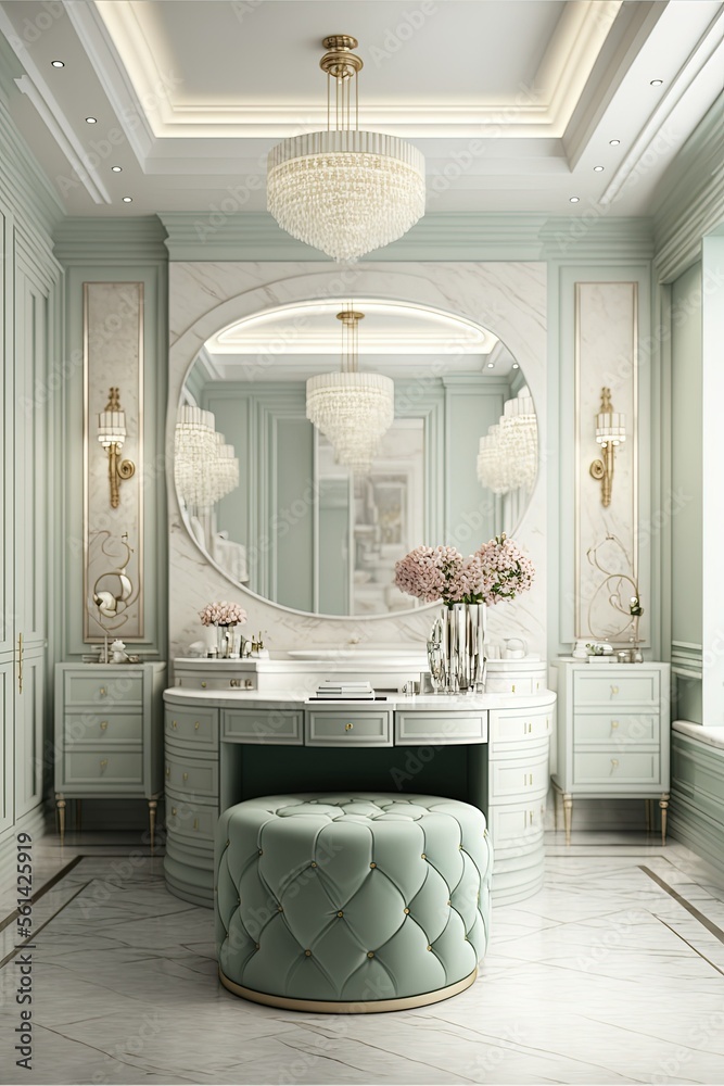 Large Graeco-Roman inspired soft-colored luxurious master bathroom ...
