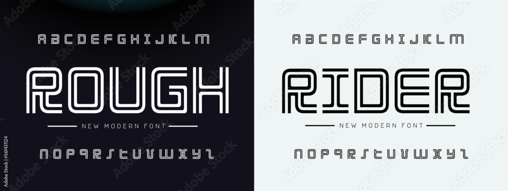 ROUGH RIDER Sports minimal tech font letter set. Luxury vector typeface ...