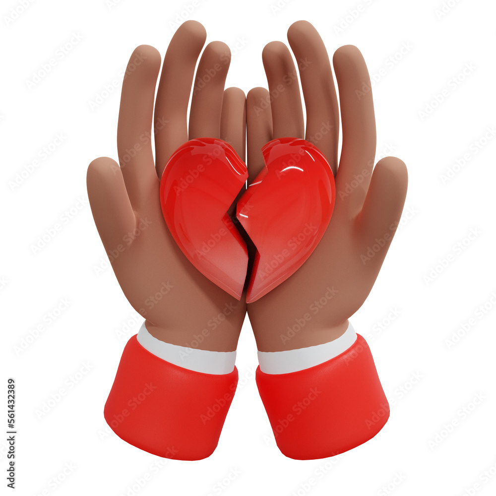 Illustration of hands holding broken heart icon in 3d rendering Stock ...