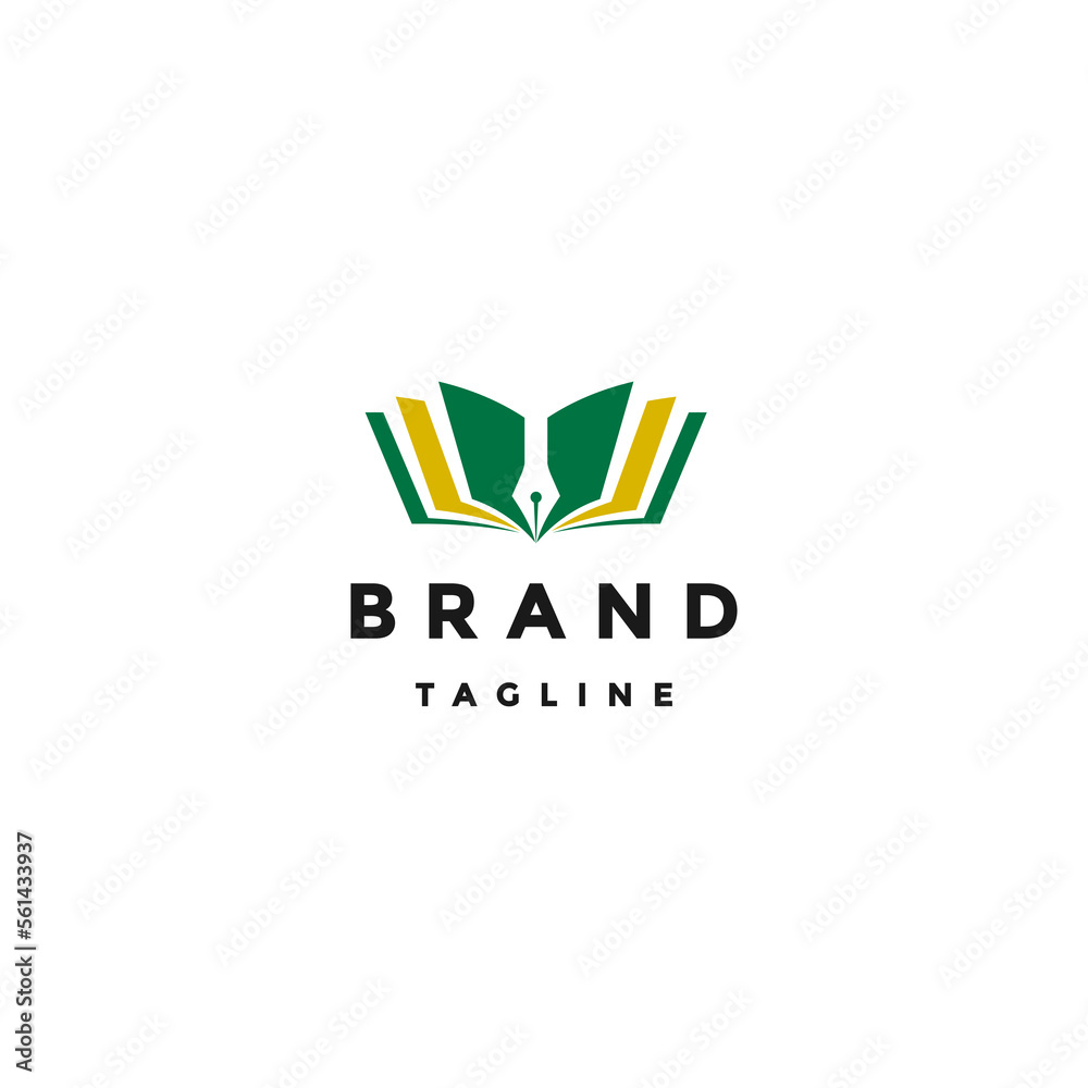 Pen Silhouette Icon Inside Book Symbol Logo Design. Literacy World Logo ...