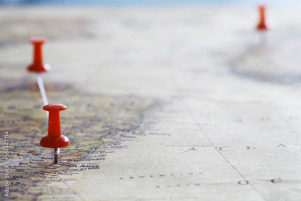 Travel concept. Map and needle with a marked place. Compass point on ...