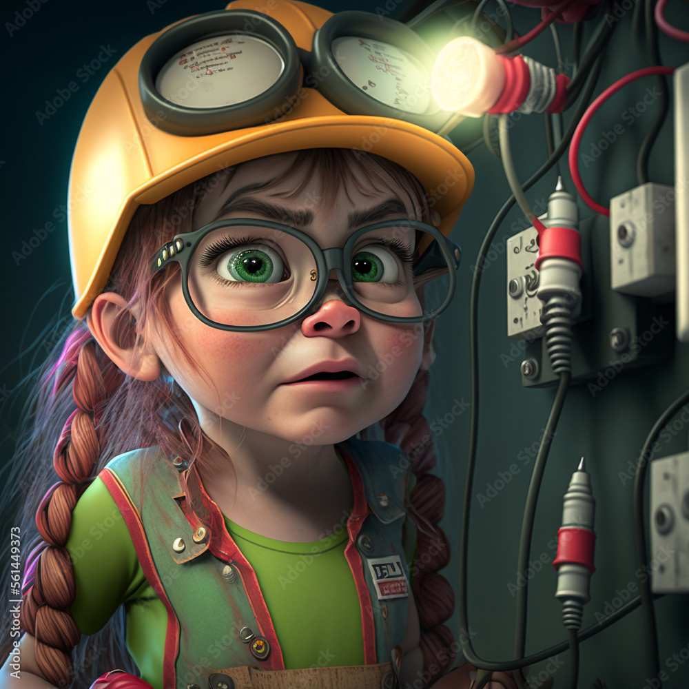 Construction worker girl with a helmet, female cartoon child ...