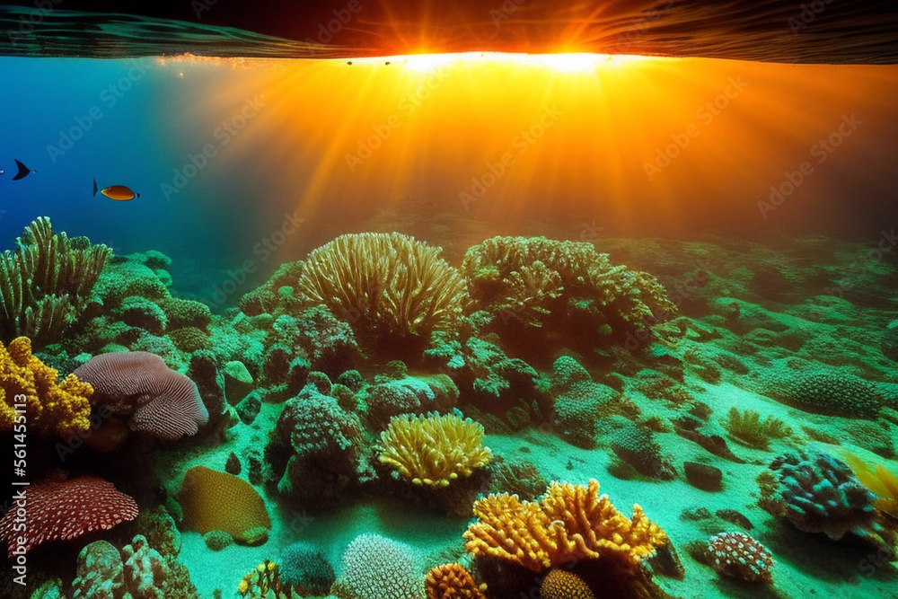 Underwater scene. Ocean coral reef underwater. Sea world under water ...