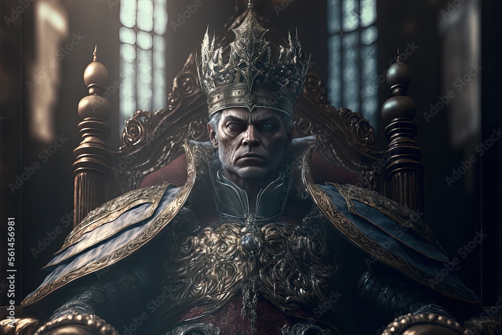 King sitting on the throne, old castle with big windows, Throne room ...