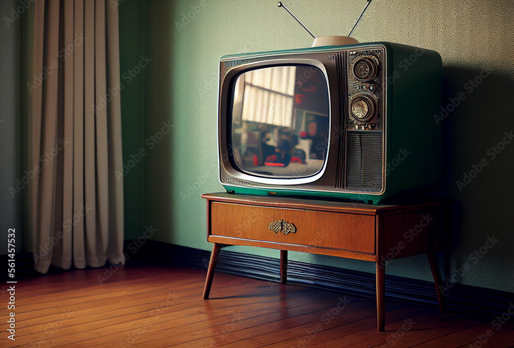 Retro television from the fifties, old fashioned vintage living room ...