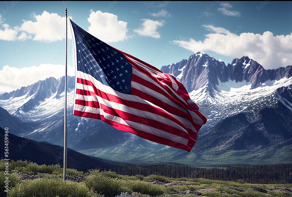 USA flag flying in the mountains Stock Illustration | Adobe Stock