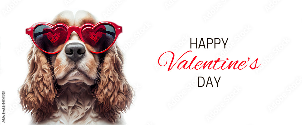 Banner for Valentine's Day with funny cocker spaniel dog wearing red ...