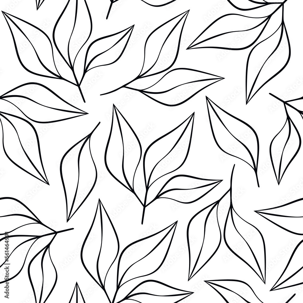 Abstract outline leaves seamless pattern vector. Line leaf floral ...
