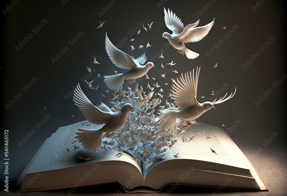 Open Book with Pages Turning into Doves. Generative AI. Stock ...