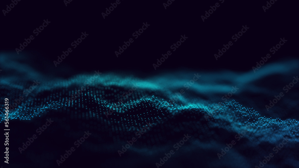 Abstract blue futuristic wave. Flow of particles. Big data transfer ...