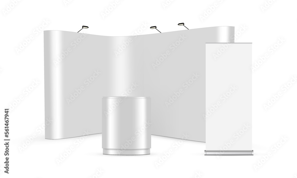 Blank Pop Up Display Stand with Roll Up and Table, Isolated on White ...