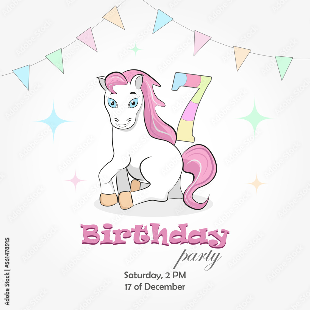 Invitation to a birthday party of 7 years old with a pony, holiday ...