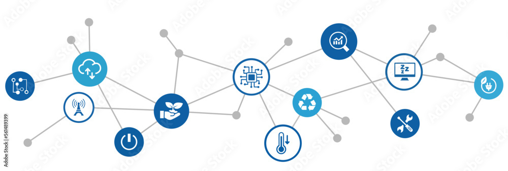 Green computing / green IT connected icon concept: environmentally ...