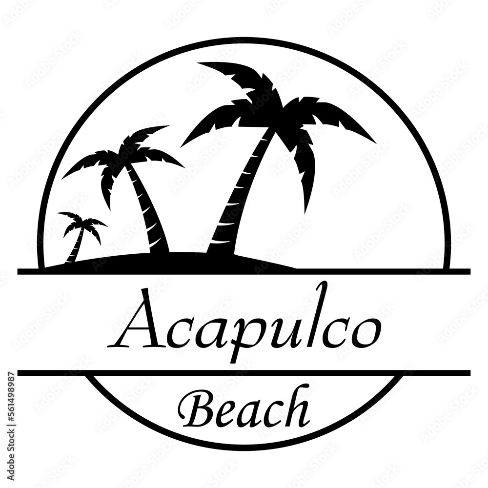 Destino de vacaciones. Logo aislado con texto manuscrito Acapulco Beach ...