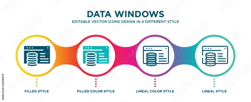 data windows icon in 4 different styles such as filled, color, glyph ...