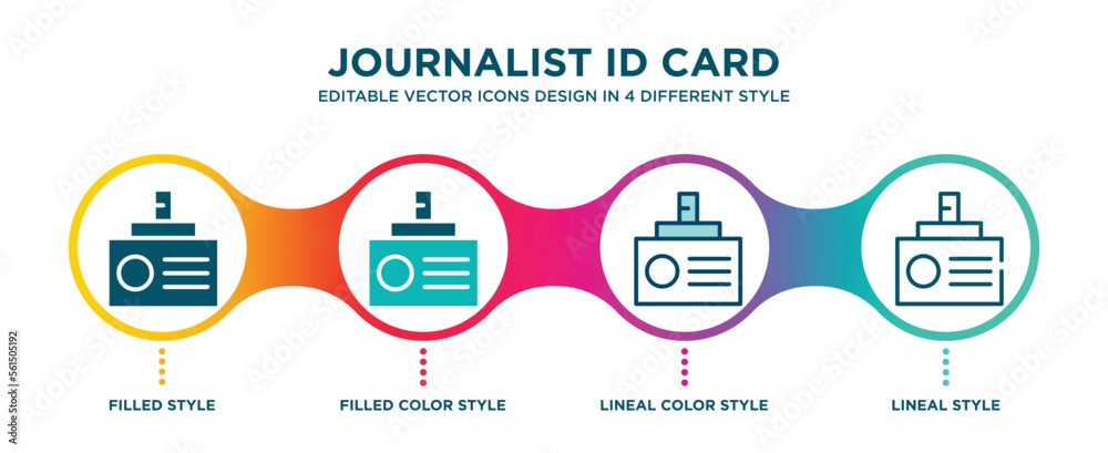 journalist id card icon in 4 different styles such as filled, color ...