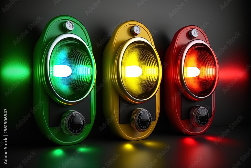Picture of emergency lights in various colors, including sirens ...