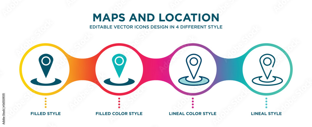 maps and location icon in 4 different styles such as filled, color ...