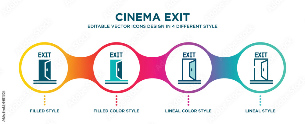 cinema exit icon in 4 different styles such as filled, color, glyph ...