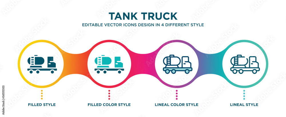 tank truck icon in 4 different styles such as filled, color, glyph ...