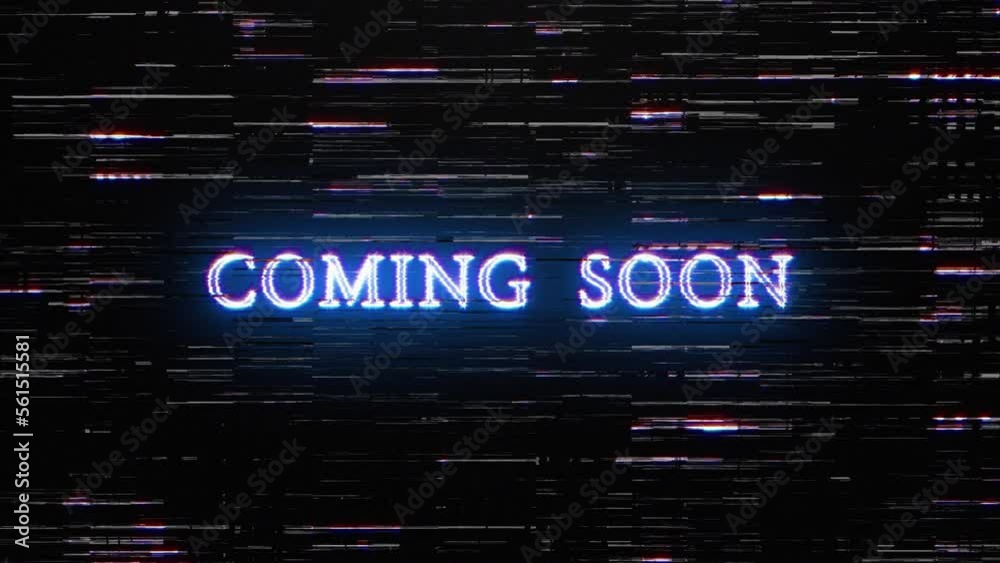 Coming Soon glitch neon text effect with silver flash flickering light ...